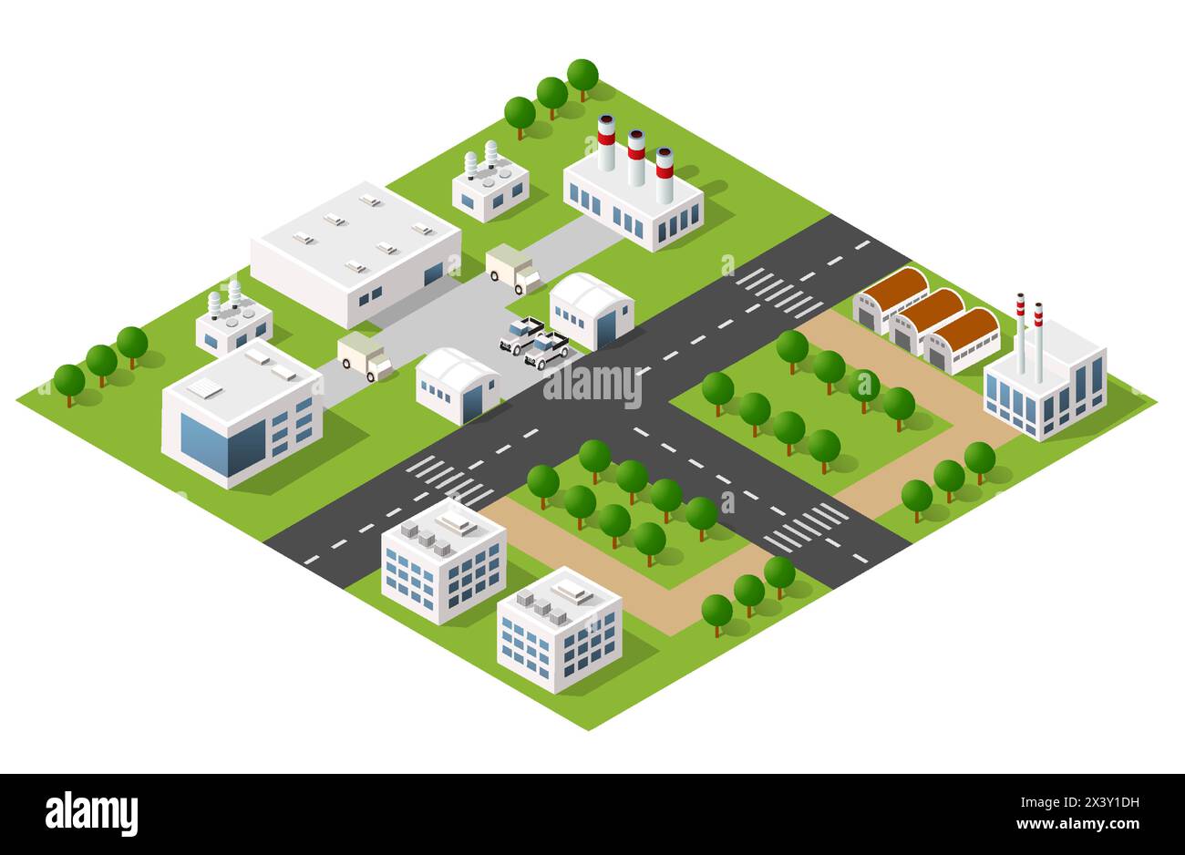 Isometric 3D city module industrial urban factory which includes ...