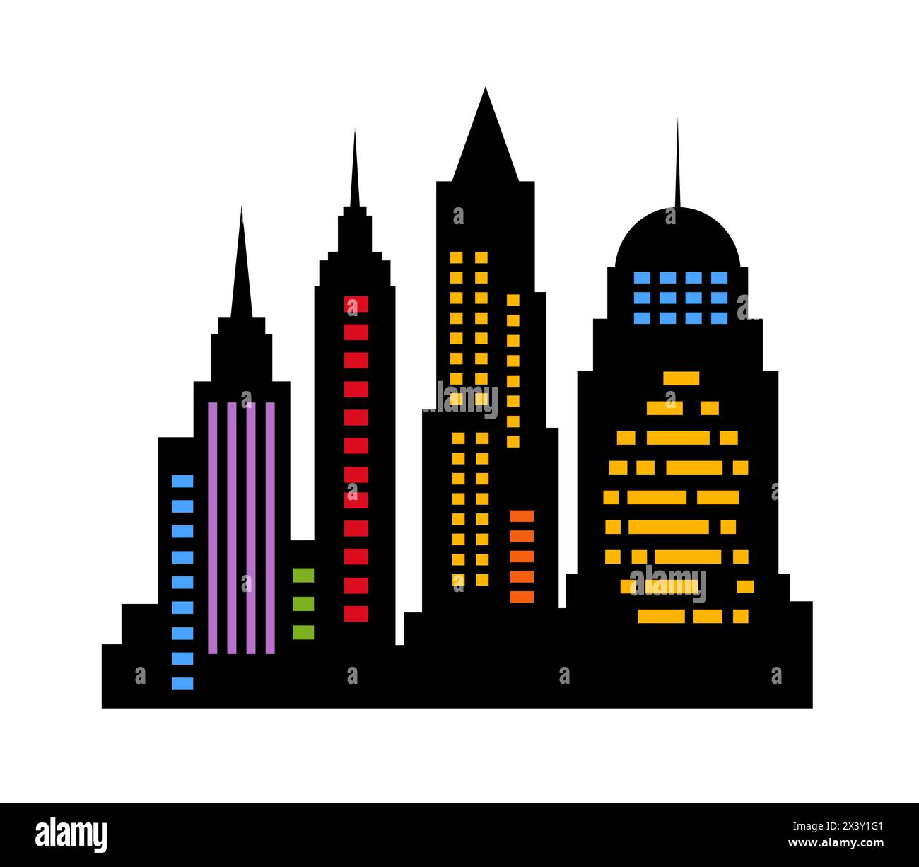 Landscape set of buildings silhouetted on white background. Outline of ...