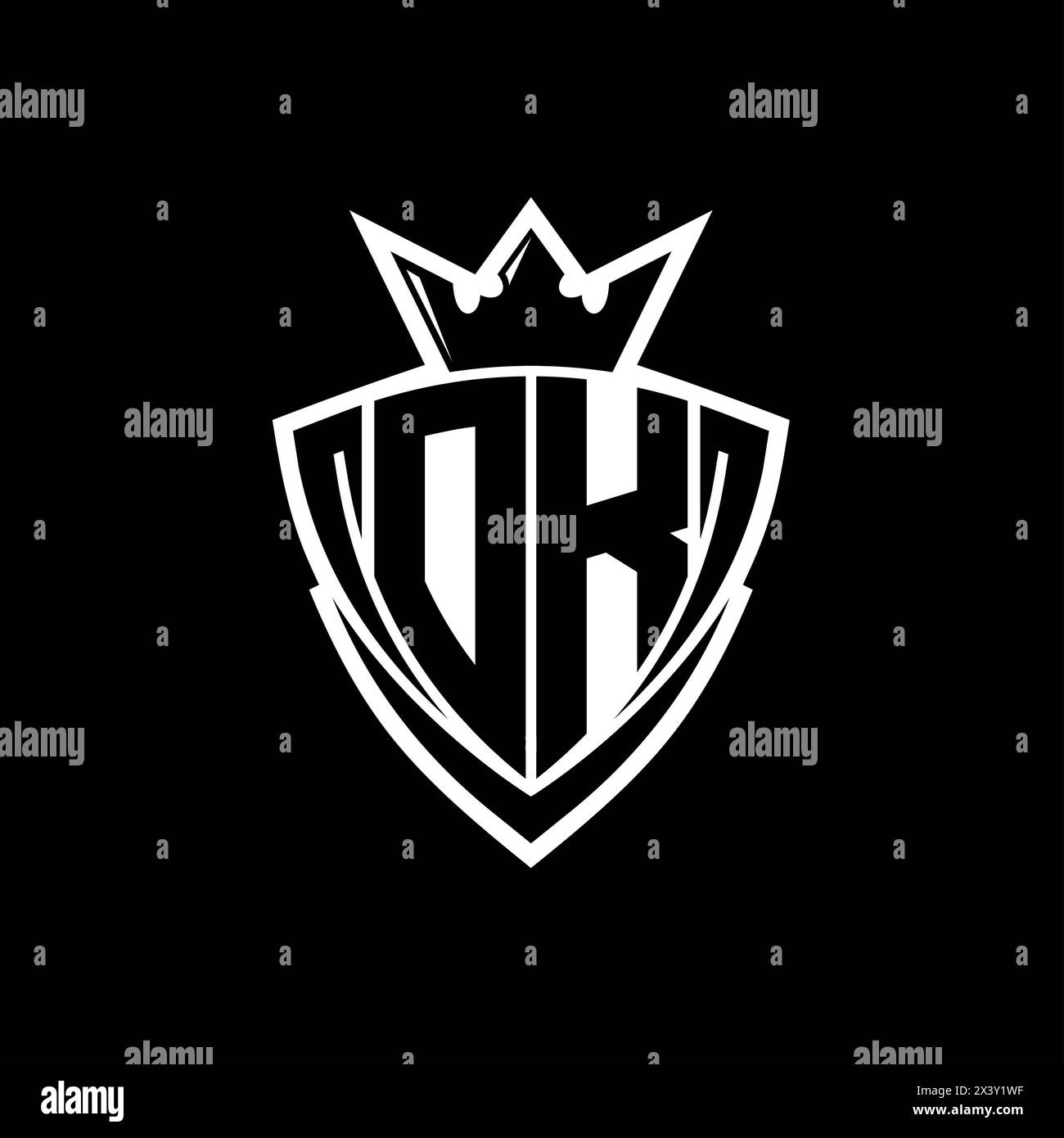 DK Bold letter logo with sharp triangle shield shape with crown inside ...
