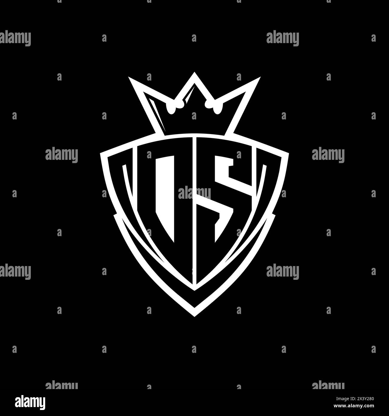 DS Bold letter logo with sharp triangle shield shape with crown inside ...