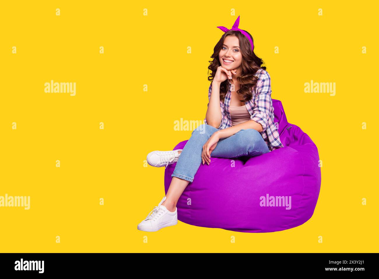 Full size portrait of carefree careless adorable good-looking lady with ...