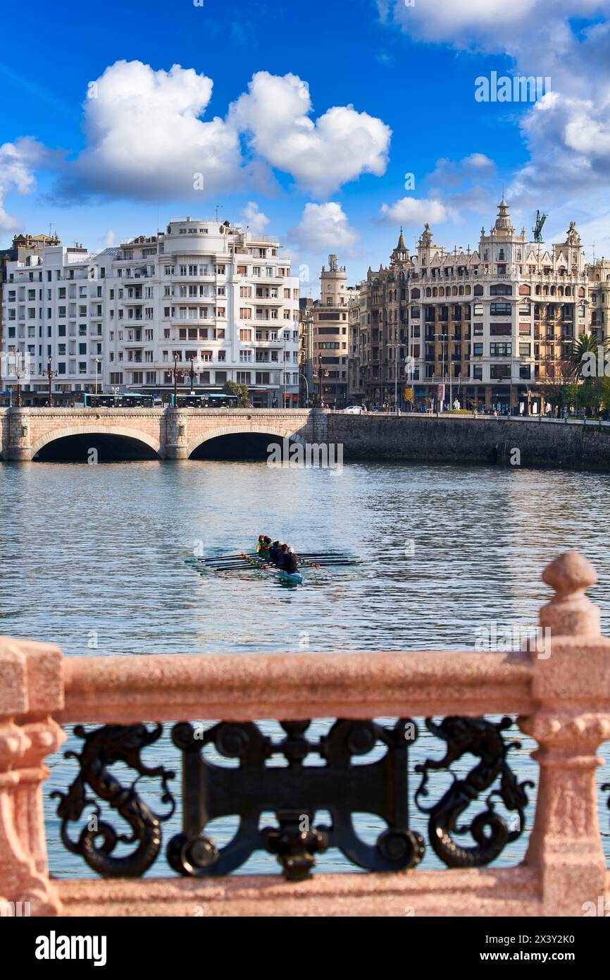 Rowers exercising in the Urumea River, Maria Cristina and Santa ...