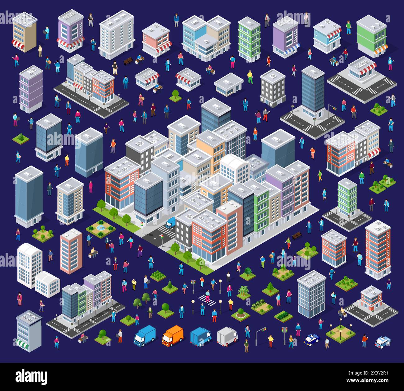 Isometric set Street crossroads 3D illustration of the city quarter ...