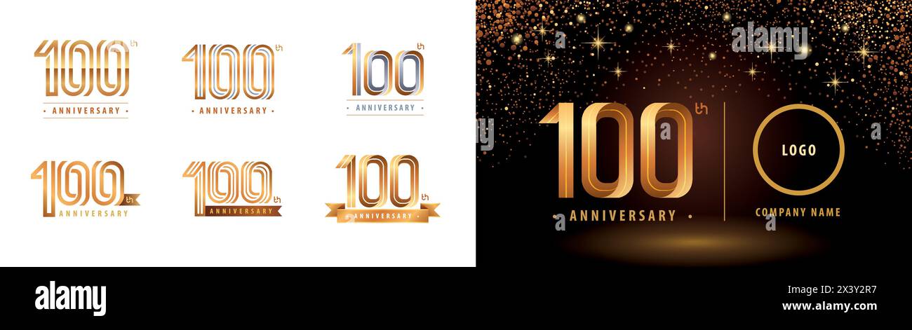 Set of 100th Anniversary logotype design, Hundred years Celebrate ...