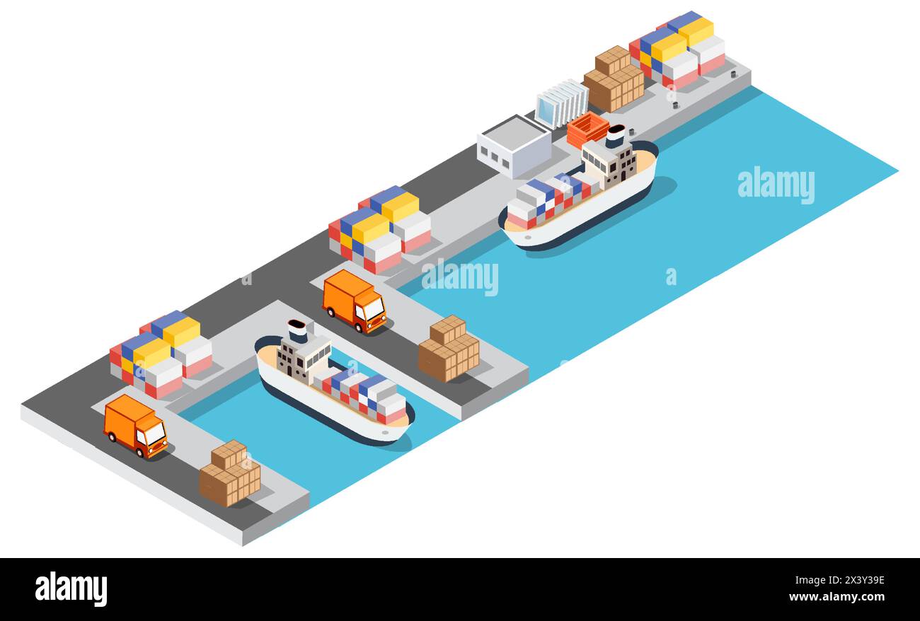 Port cargo ship transport logistics seaport webpage vector template ...