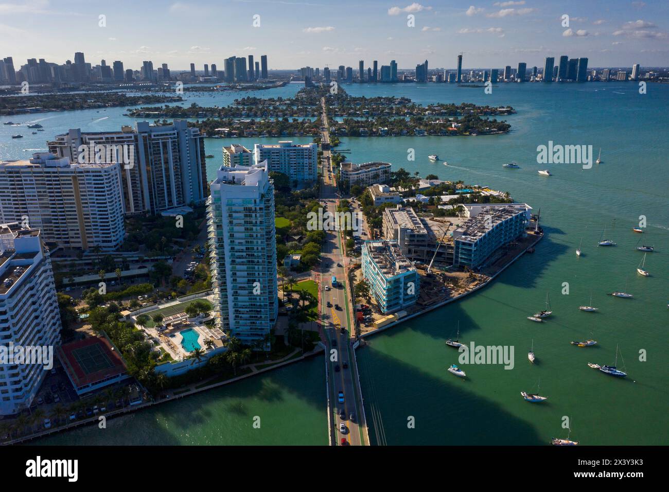 Usa, Florida, Miami. Belle Isle and Venetian Islands. Biscayne Bay ...