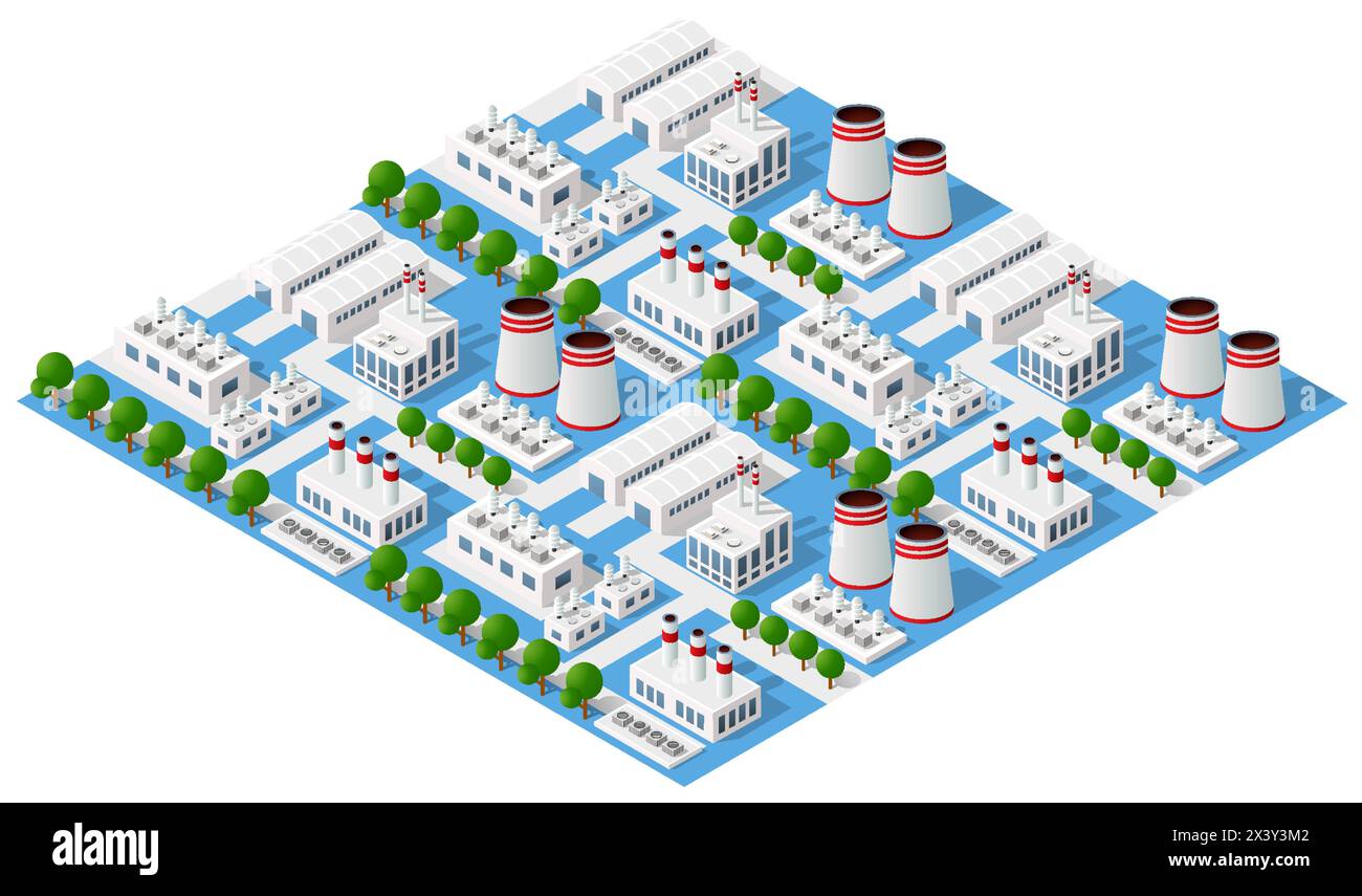 Isometric 3D city module industrial urban factory which includes ...