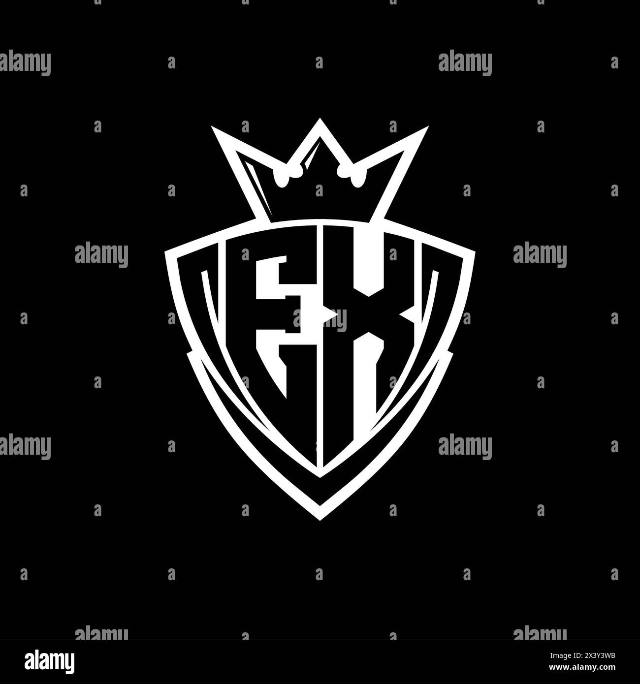 EX Bold letter logo with sharp triangle shield shape with crown inside ...