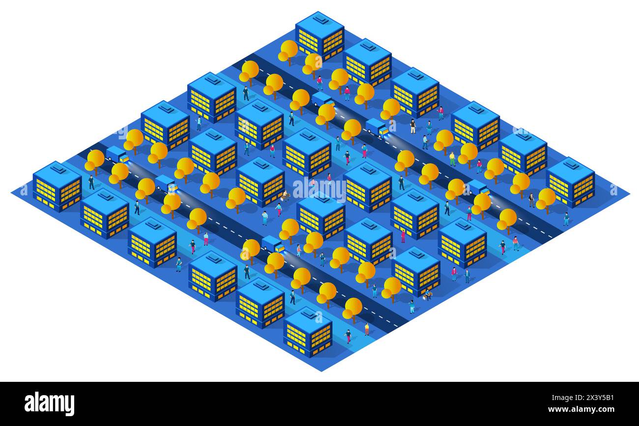 City urban area map Isometric night lights ultraviolet 3D illustration ...