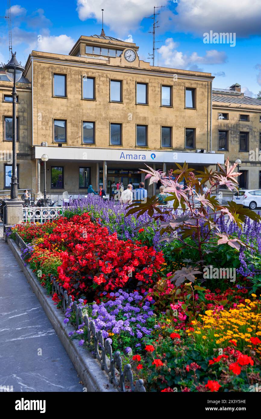 Gardens in Plaza Easo, Euskotren Station, Barrio Amara, Donostia, San ...