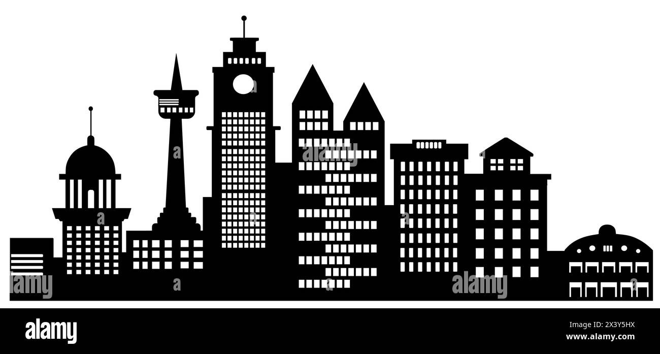 Landscape set of buildings silhouette on a white background. A color ...