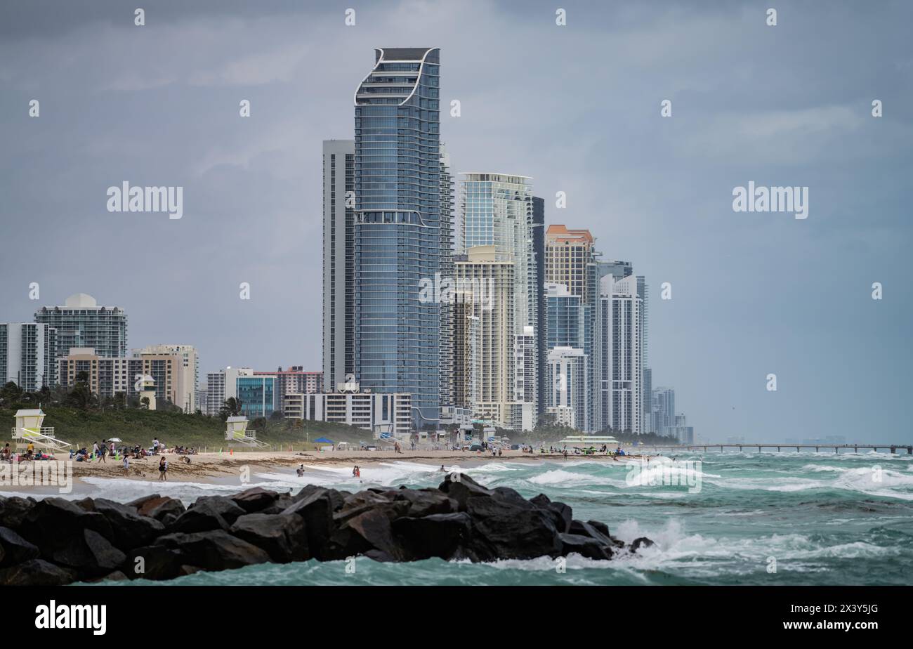 Miami landscape with scenic views of luxury upscale buildings , ocean ...