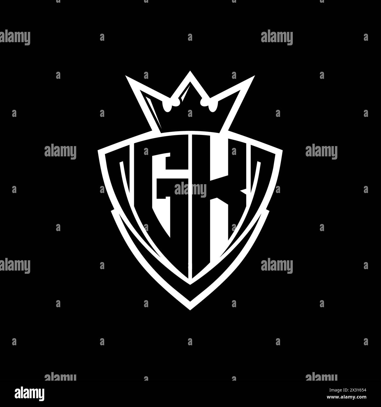GK Bold letter logo with sharp triangle shield shape with crown inside ...