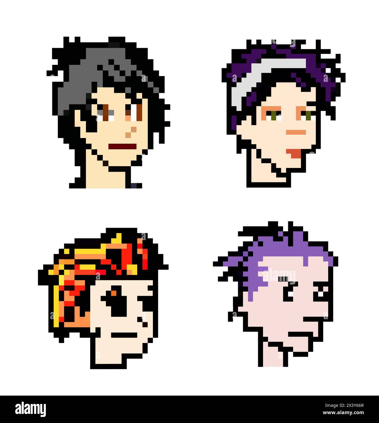 Vector set pixel punk heads of people with different colored hair ...