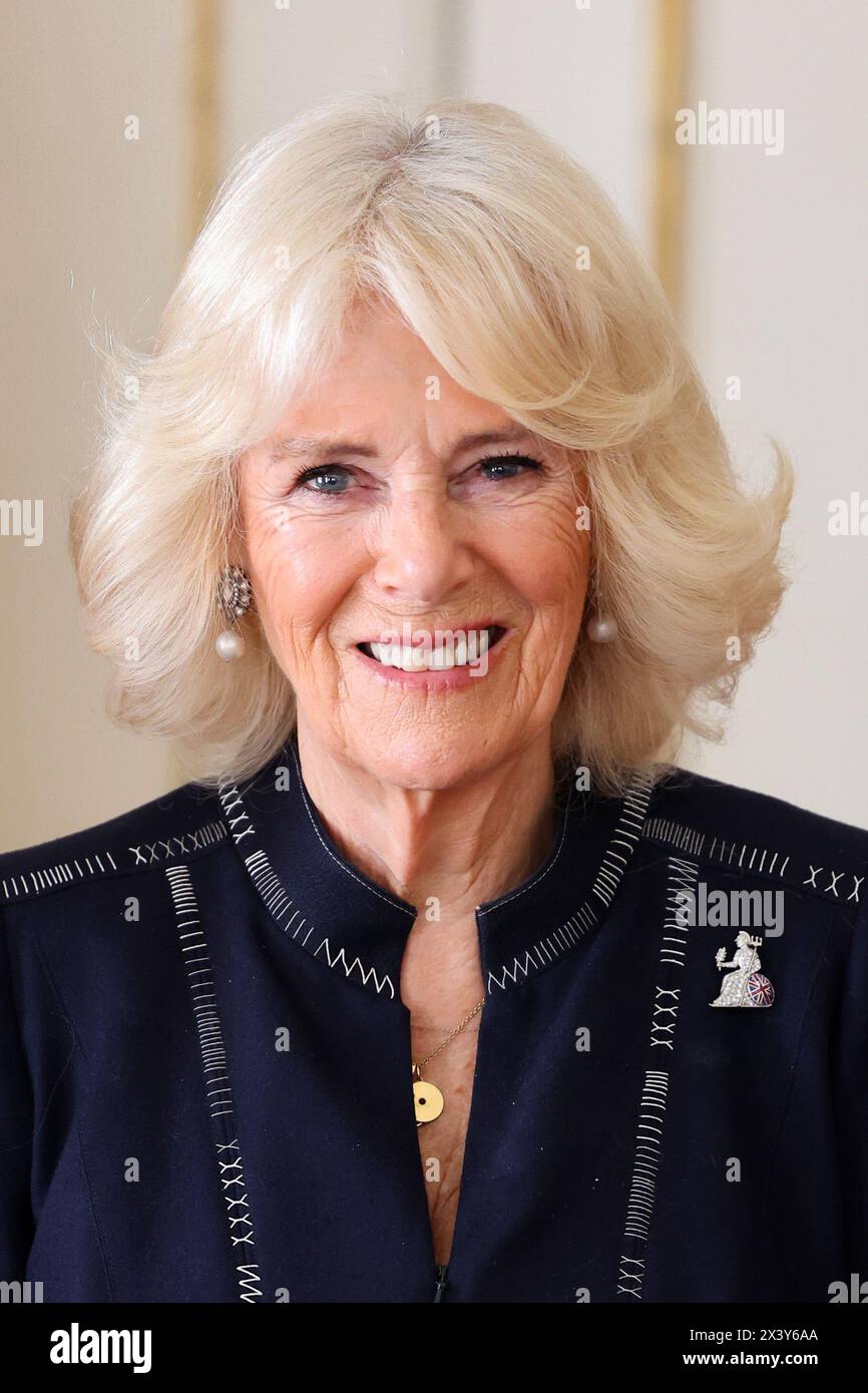 Queen Camilla as she hosts a reception for the 'Maiden' yachting crew ...