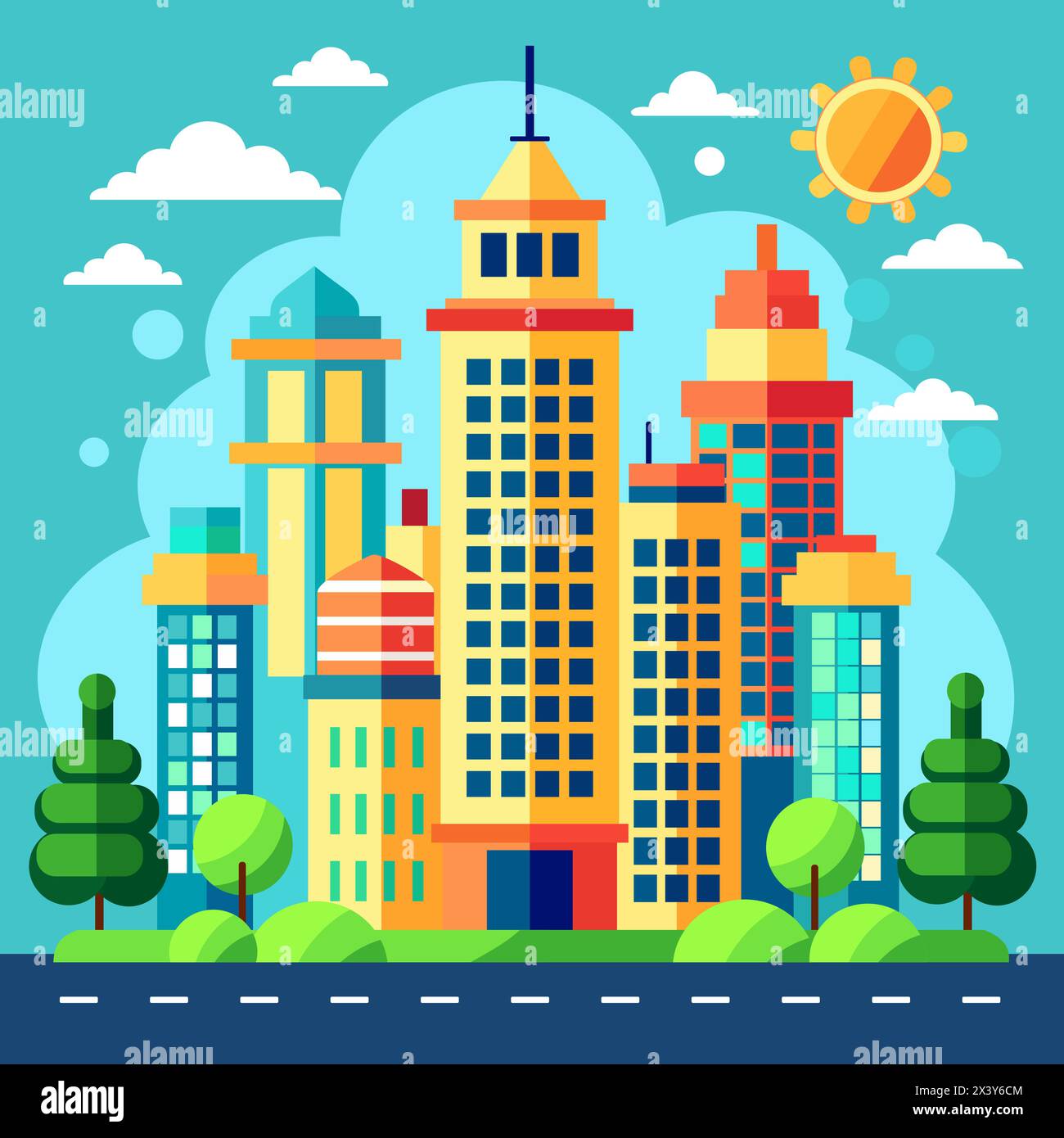 Building vector set illustrations of a color silhouette of city ...
