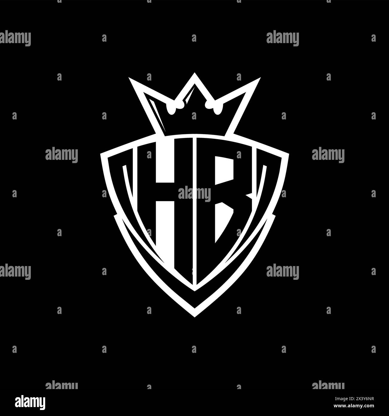 HB Bold letter logo with sharp triangle shield shape with crown inside ...