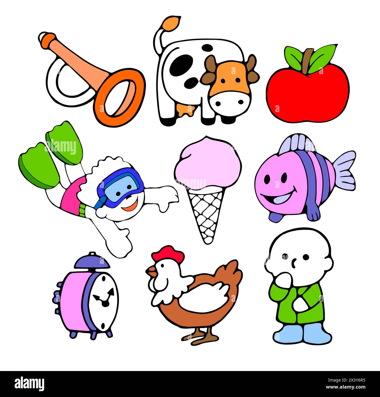 Set of cartoon characters on a white background, toys, clipart icon ...