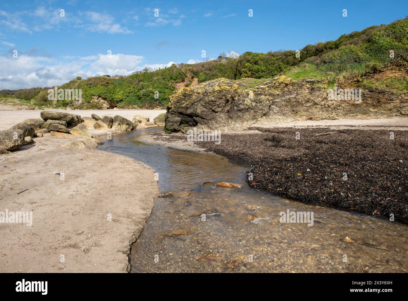 The Par Polmear River flowing towards the sea on the East side of Par ...