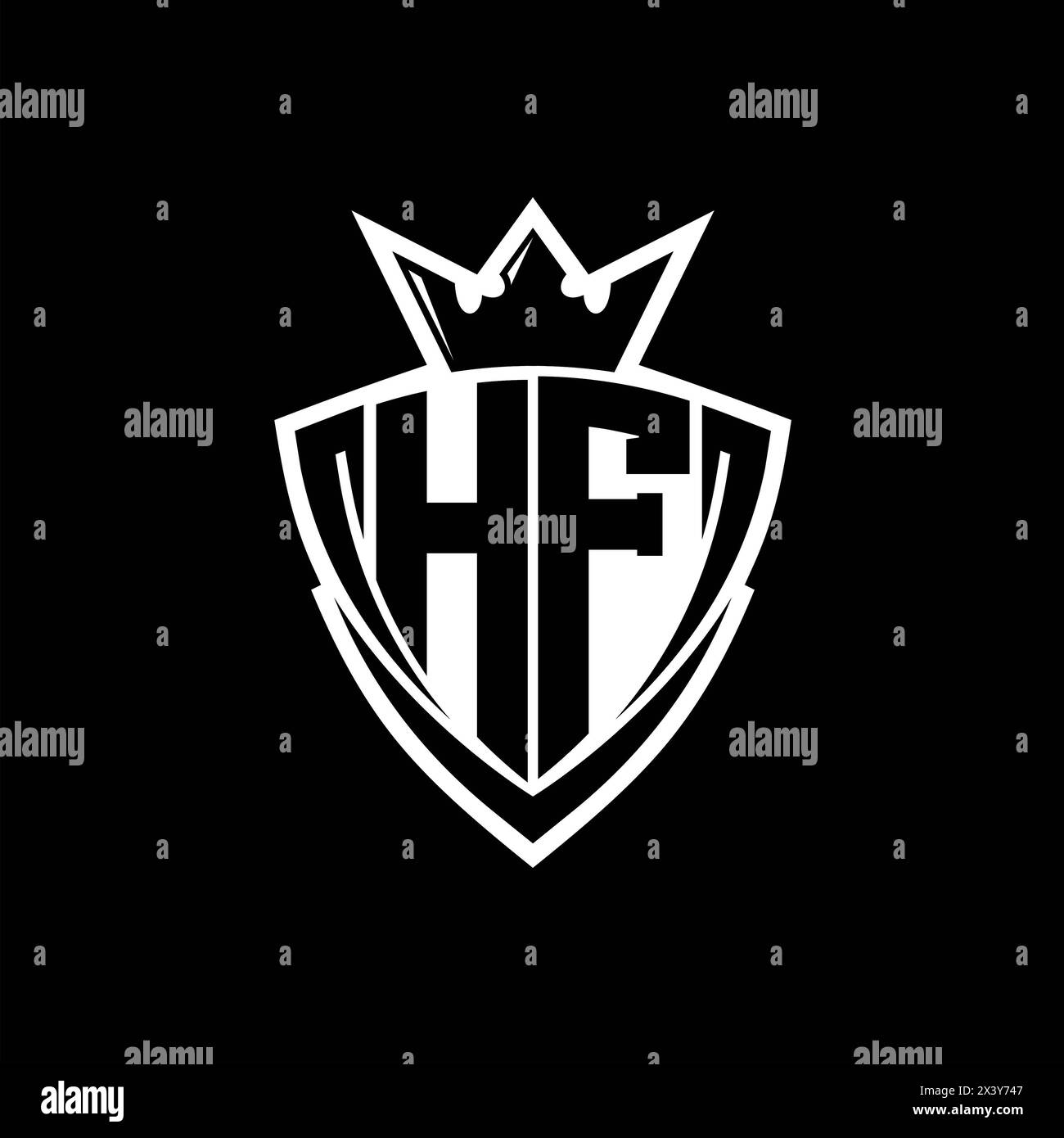 HF Bold letter logo with sharp triangle shield shape with crown inside ...