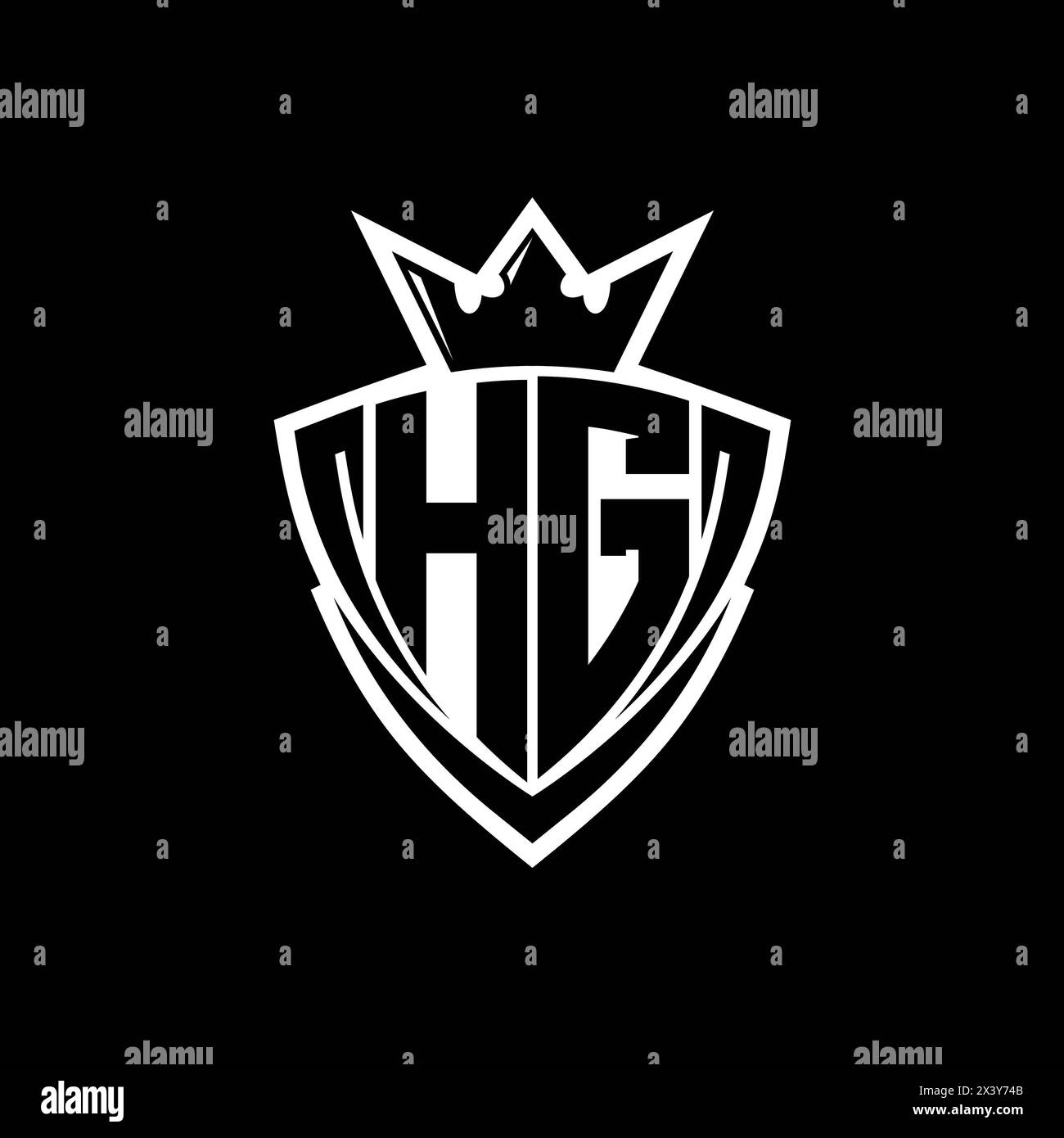 HG Bold letter logo with sharp triangle shield shape with crown inside ...