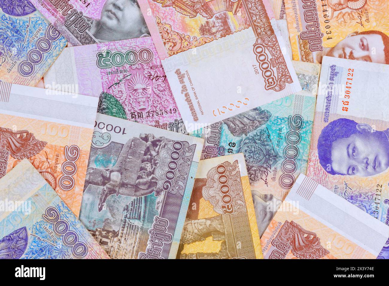 Cambodian riel currency banknotes, there are number of denominations ...