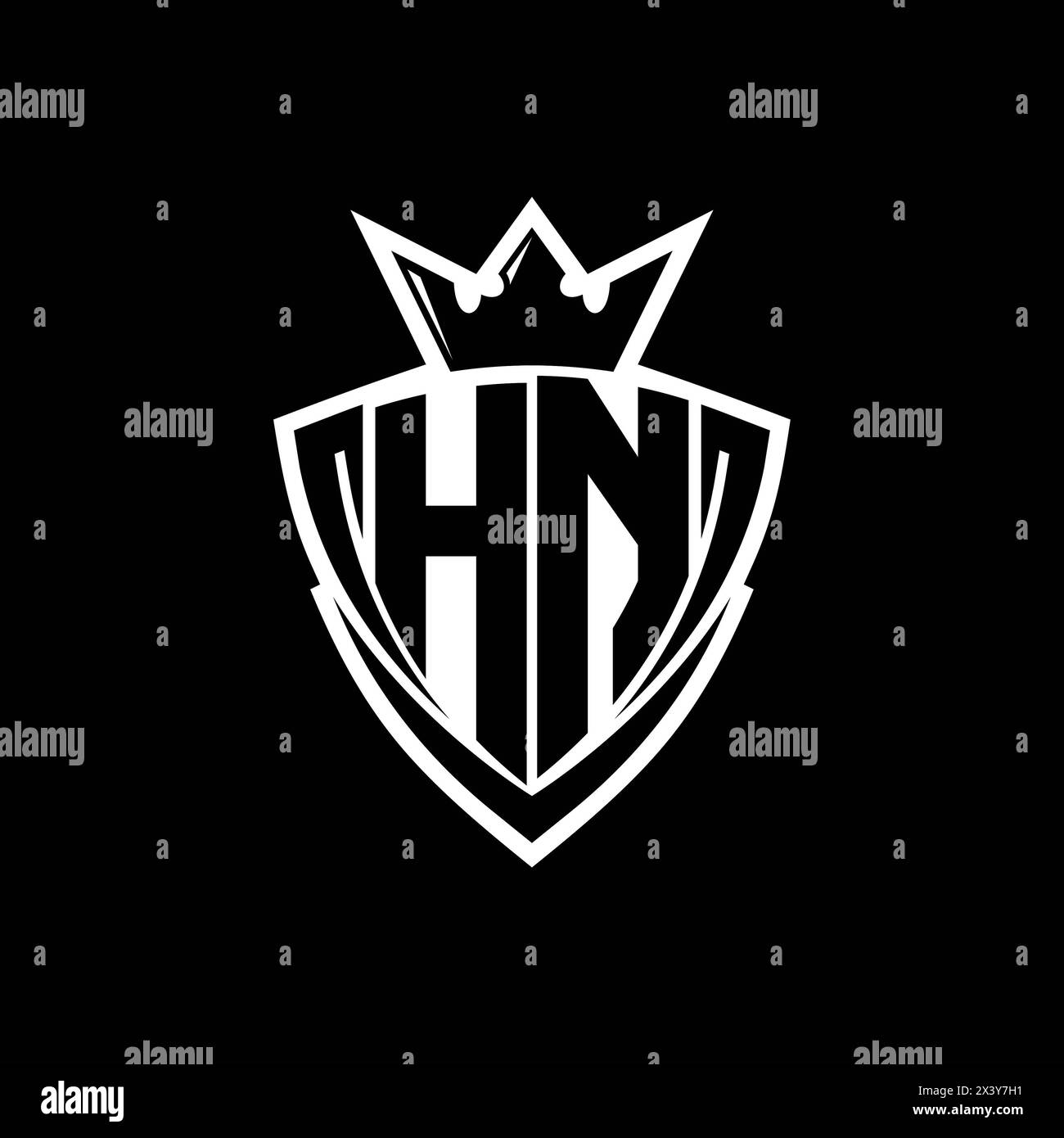 HN Bold letter logo with sharp triangle shield shape with crown inside ...