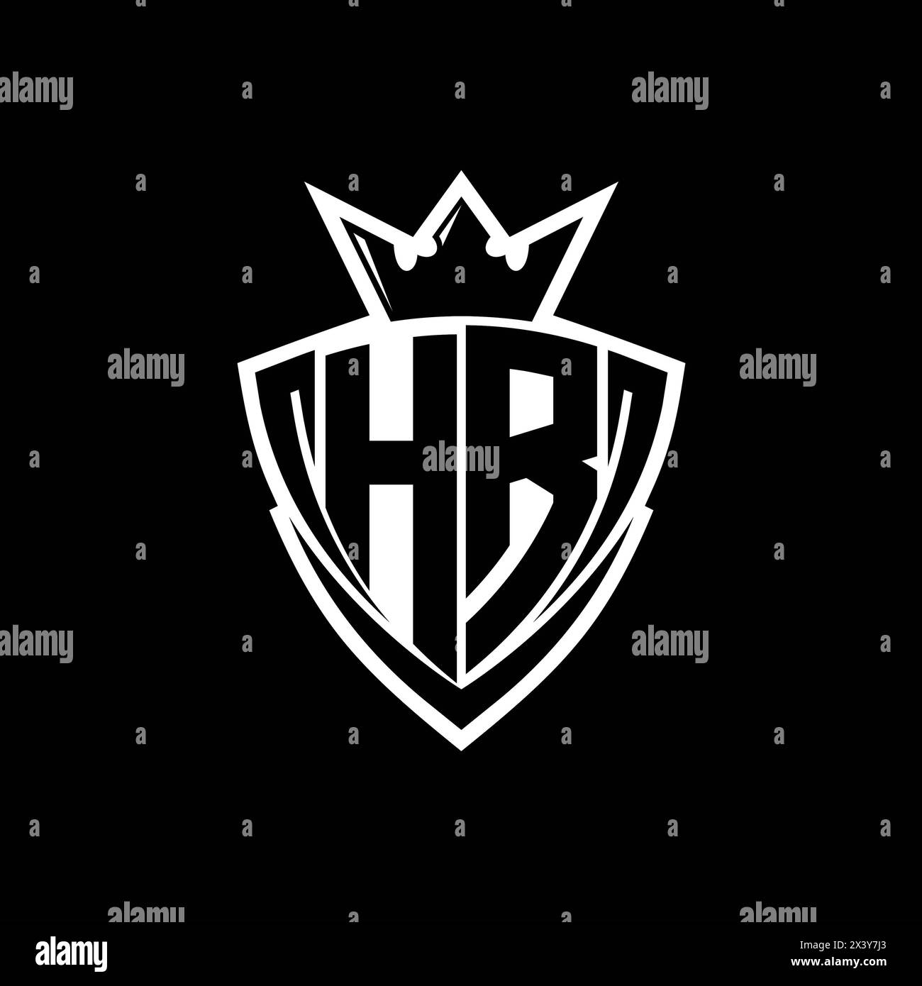 HR Bold letter logo with sharp triangle shield shape with crown inside ...