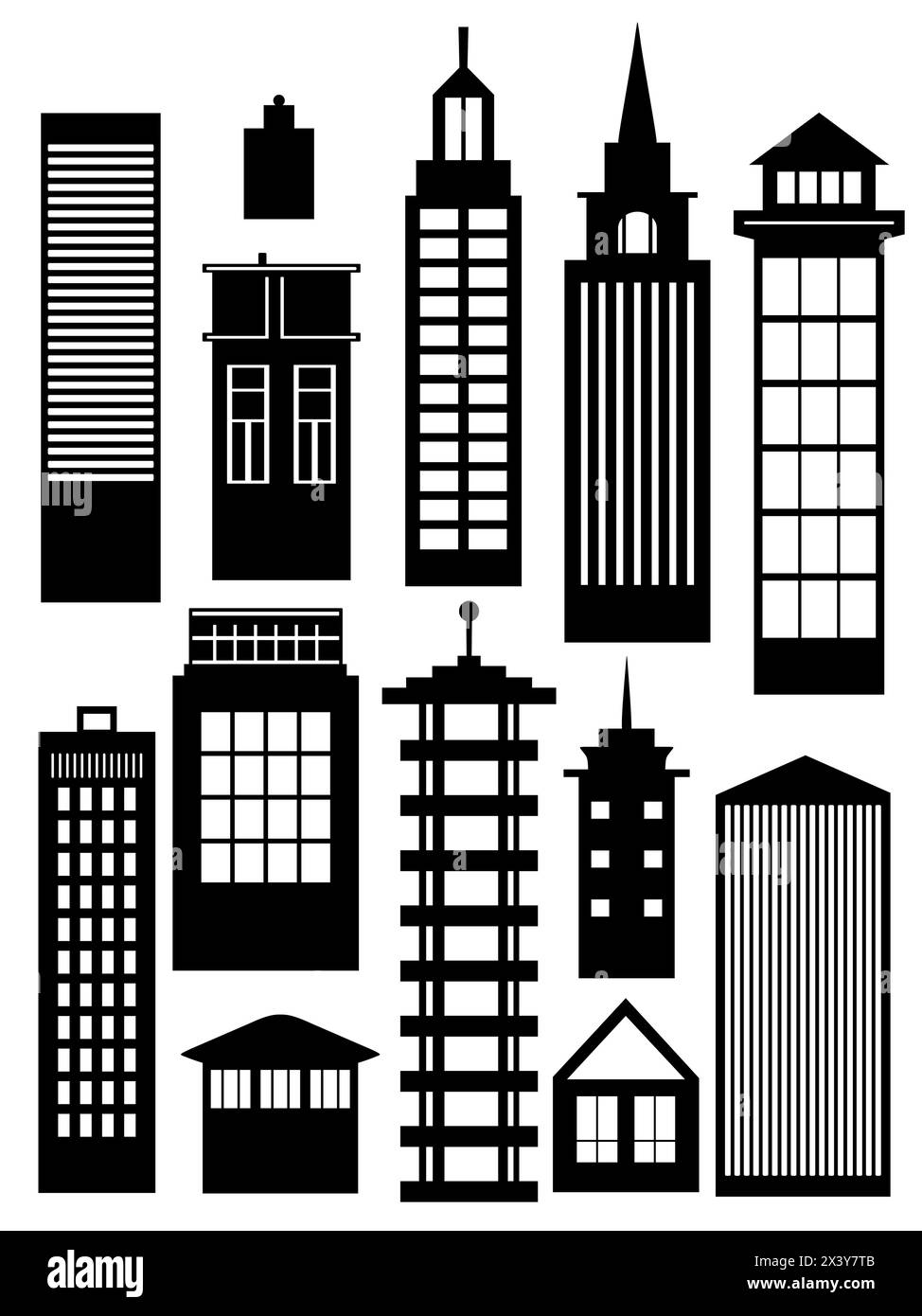 Building vector set illustrations of a black silhouette of city ...