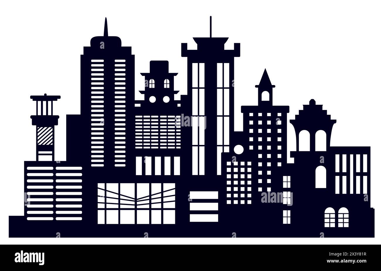 Landscape set of buildings silhouette on a white background. A color ...