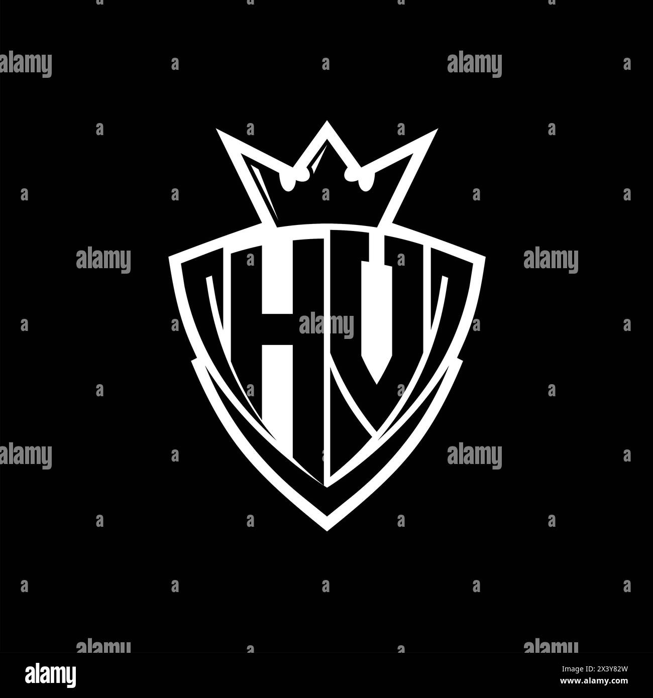 HV Bold letter logo with sharp triangle shield shape with crown inside ...
