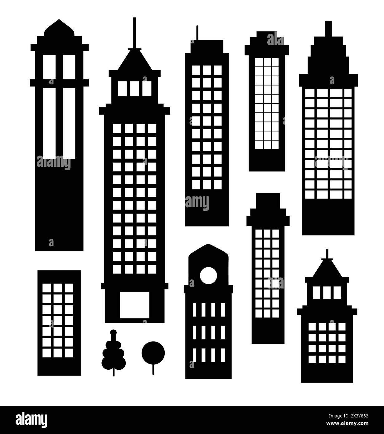 Building vector set illustrations of a black silhouette of city ...