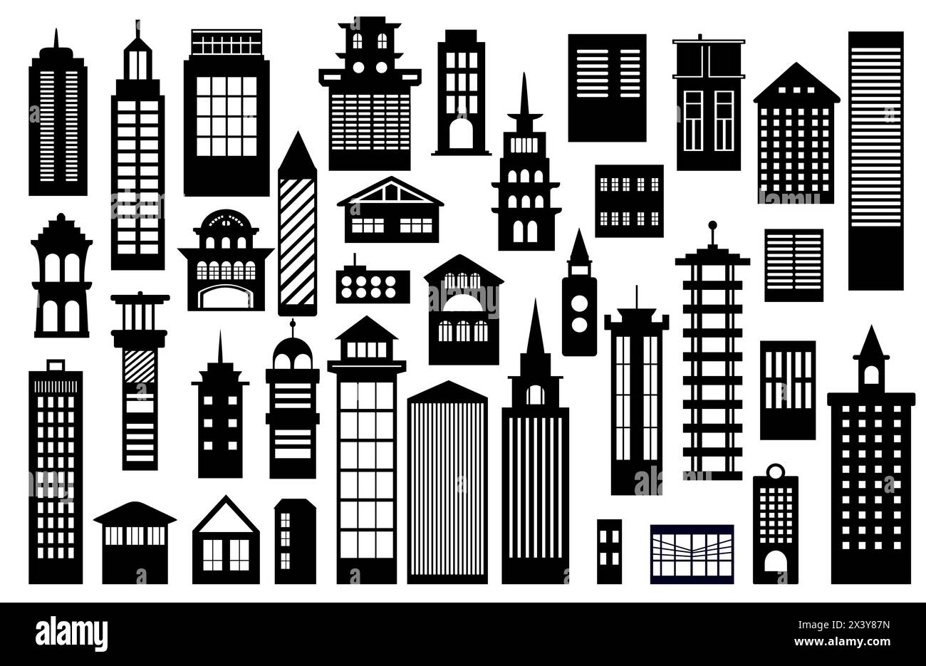 Building vector set illustrations of a black silhouette of city ...