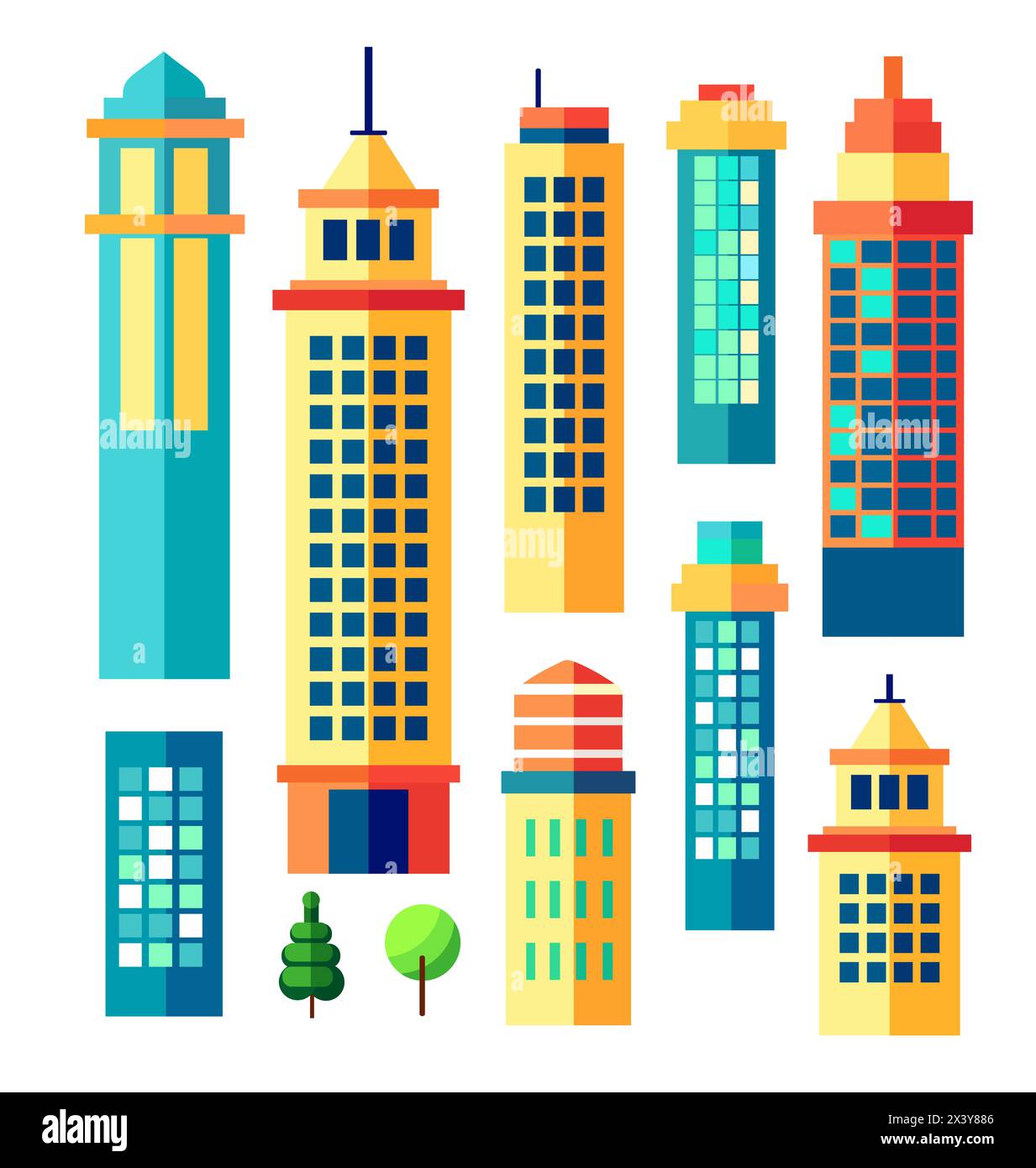 Building vector set illustrations of a color silhouette of city ...