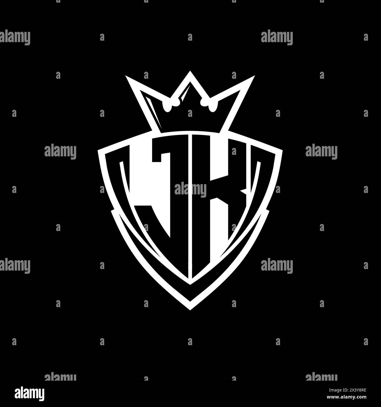JK Bold letter logo with sharp triangle shield shape with crown inside ...
