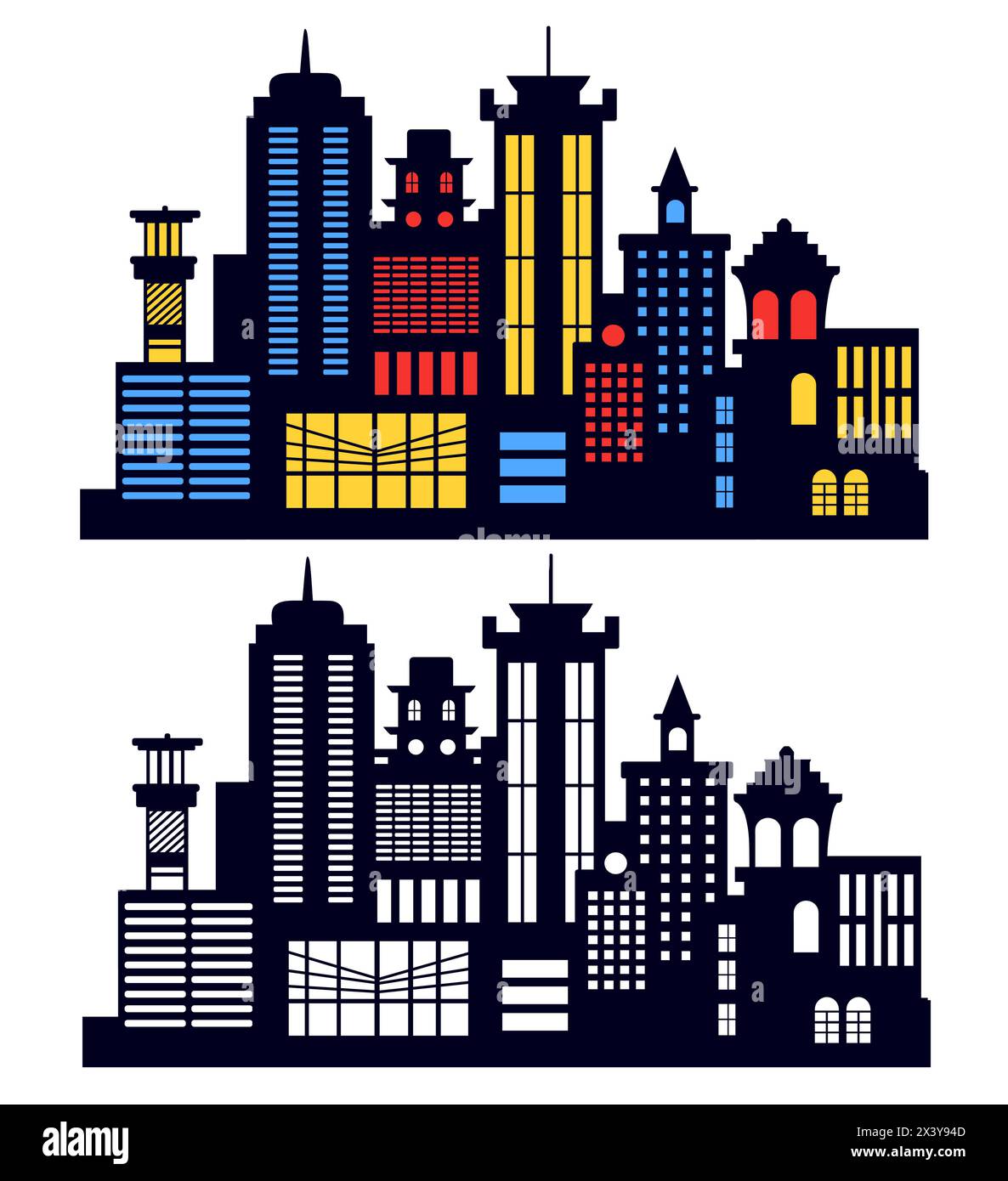 Building vector set illustrations of a black silhouette of city ...