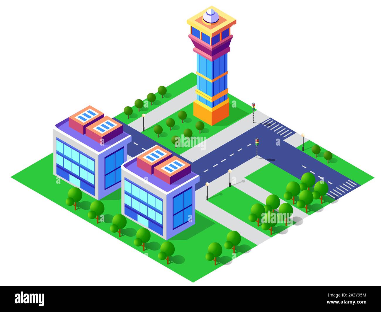 A Buildings isometric game asset art style 3D cityscape view of the top of the house and street ...