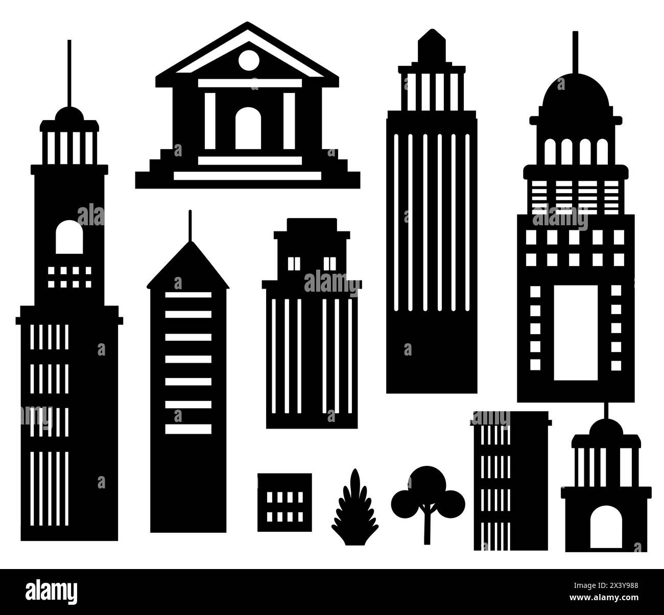 Building vector set illustrations of a black silhouette of city ...