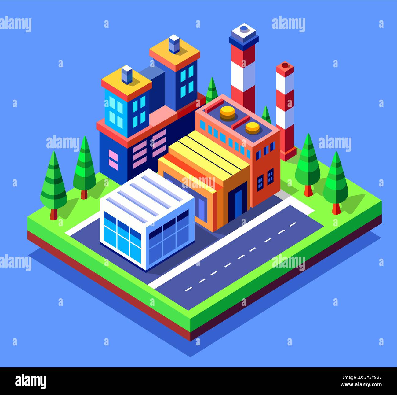 A Buildings isometric industry factory game asset art style 3D cityscape view of the top of the ...