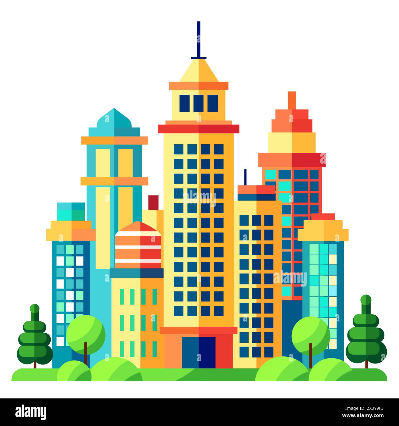 Building vector set illustrations of a color silhouette of city ...