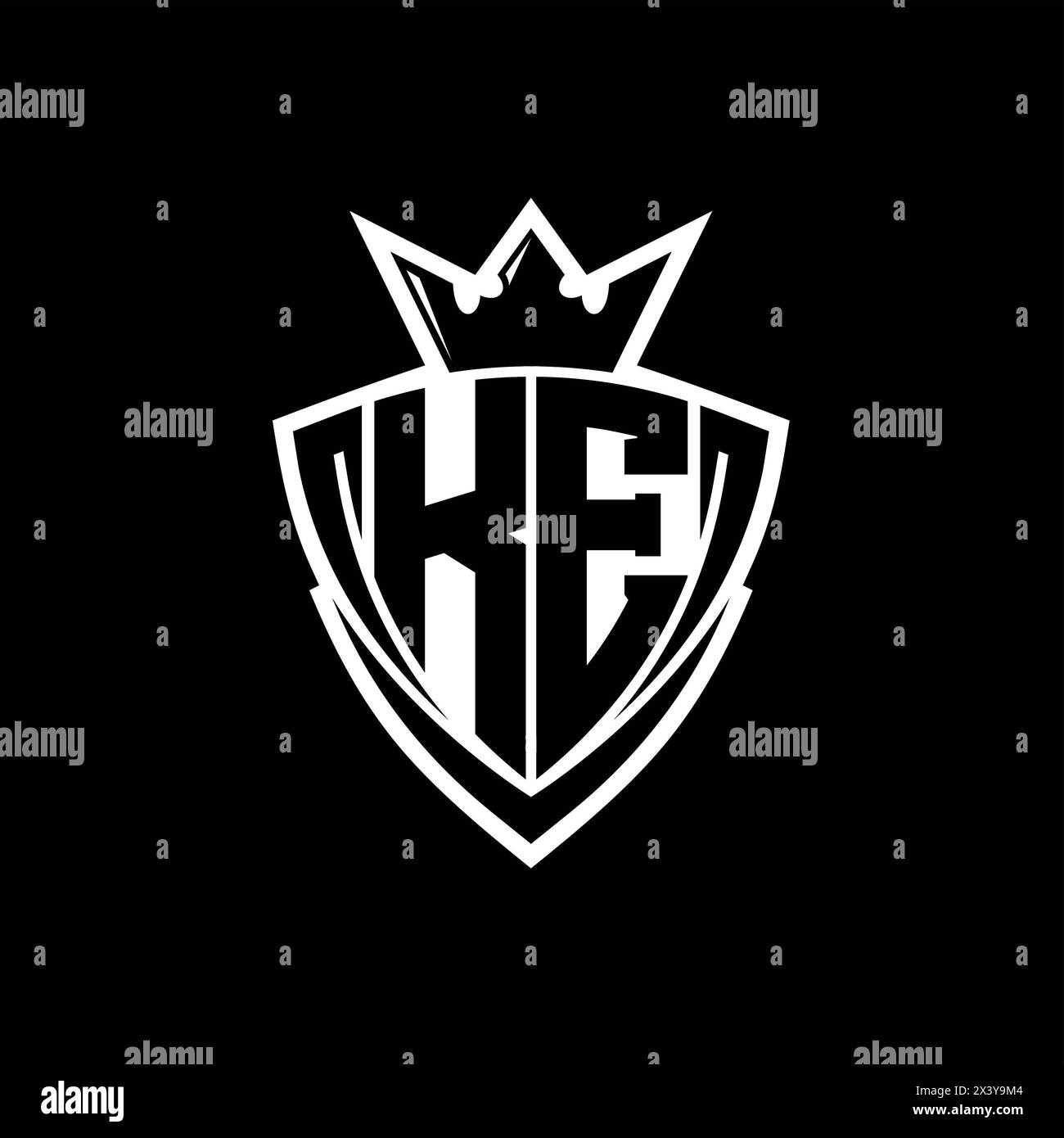 KE Bold letter logo with sharp triangle shield shape with crown inside ...