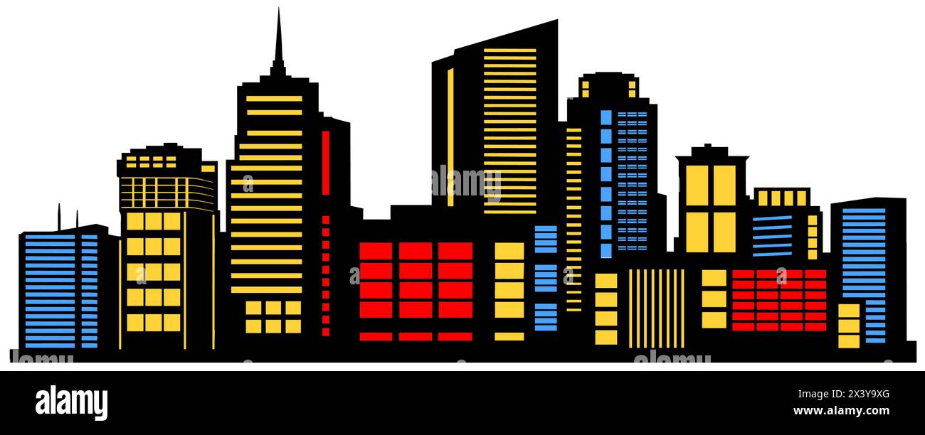 Landscape set of buildings silhouette on a white background. A color ...