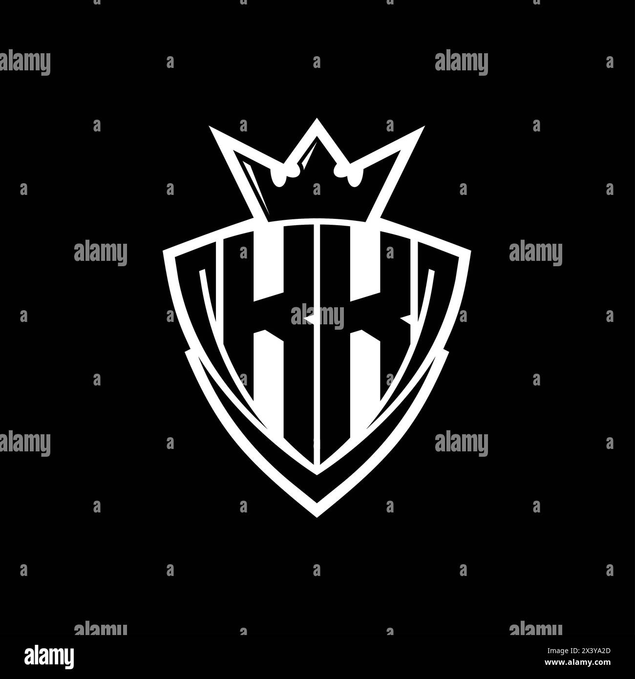 KK Bold letter logo with sharp triangle shield shape with crown inside ...