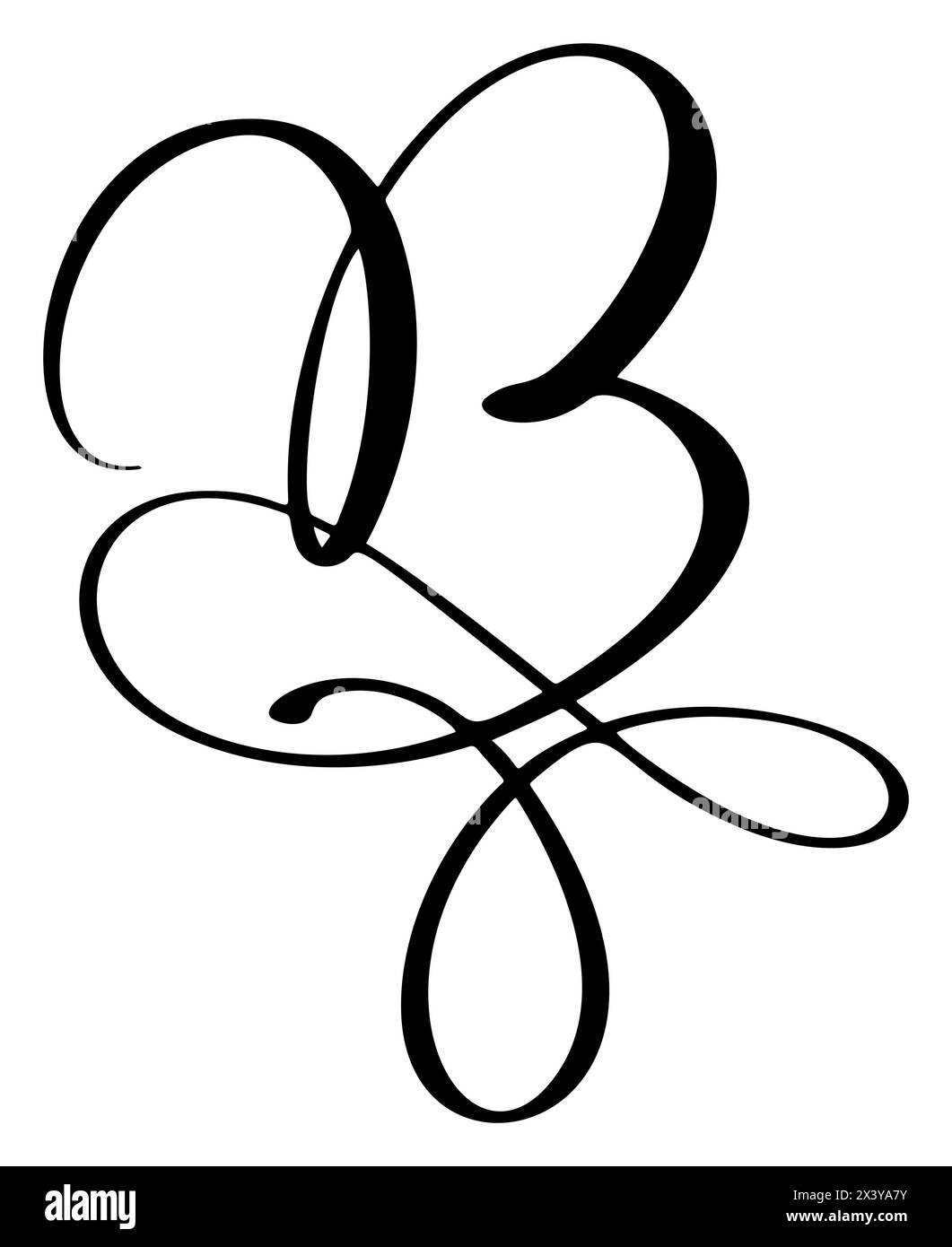 Vector calligraphy hand drawn letter B. Script font logo icon ...