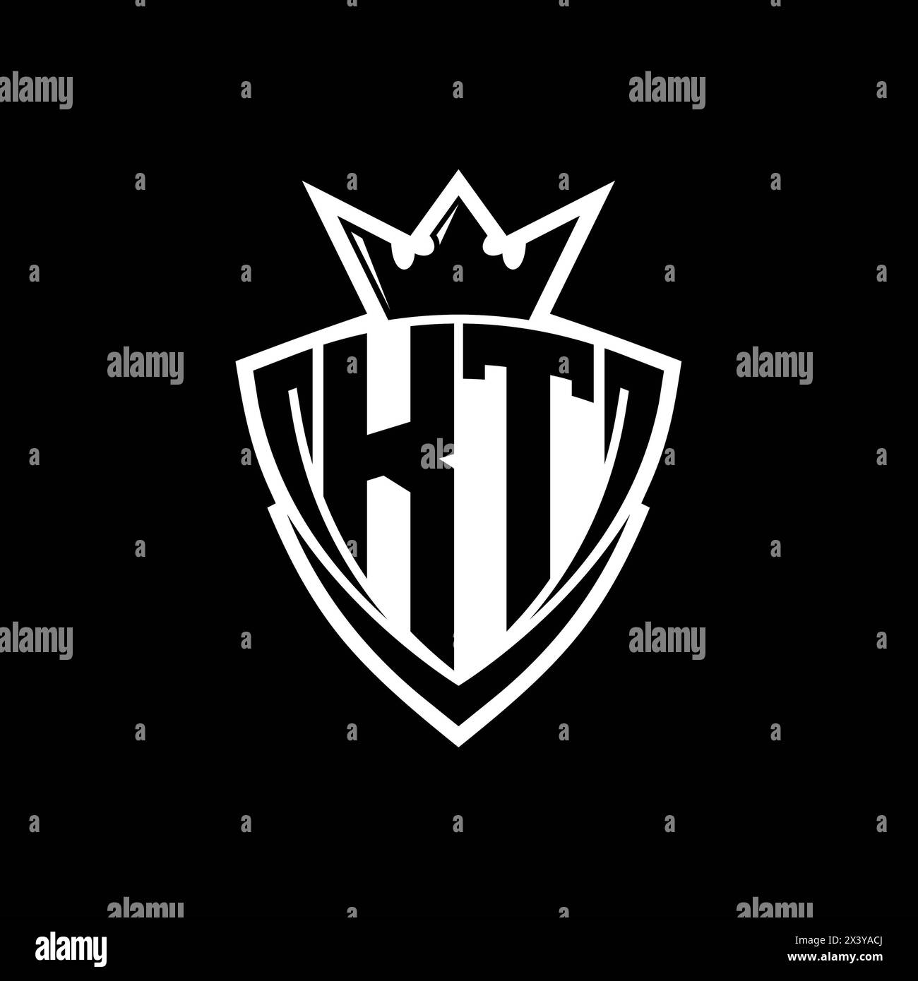KT Bold letter logo with sharp triangle shield shape with crown inside ...