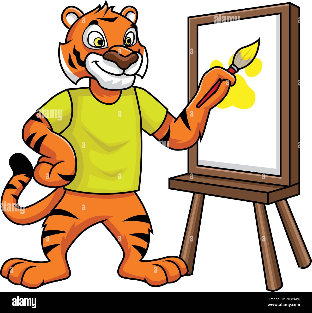 Tiger mascot drawing a painting vector cartoon clip art Stock Vector ...