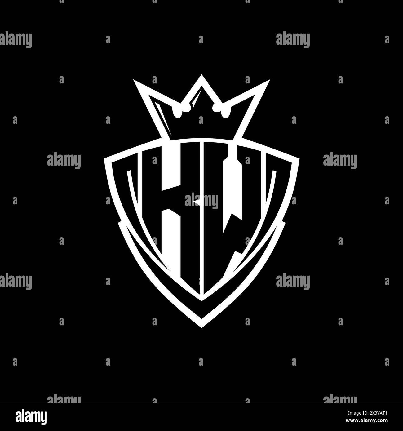 KW Bold letter logo with sharp triangle shield shape with crown inside ...