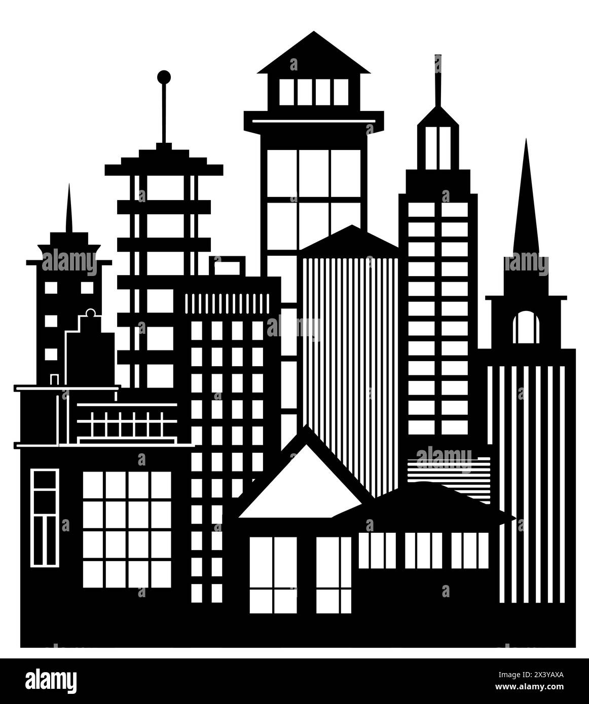 Building vector set illustrations of a black silhouette of city ...