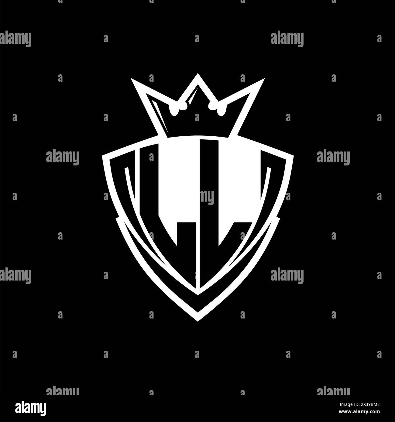 LL Bold letter logo with sharp triangle shield shape with crown inside ...