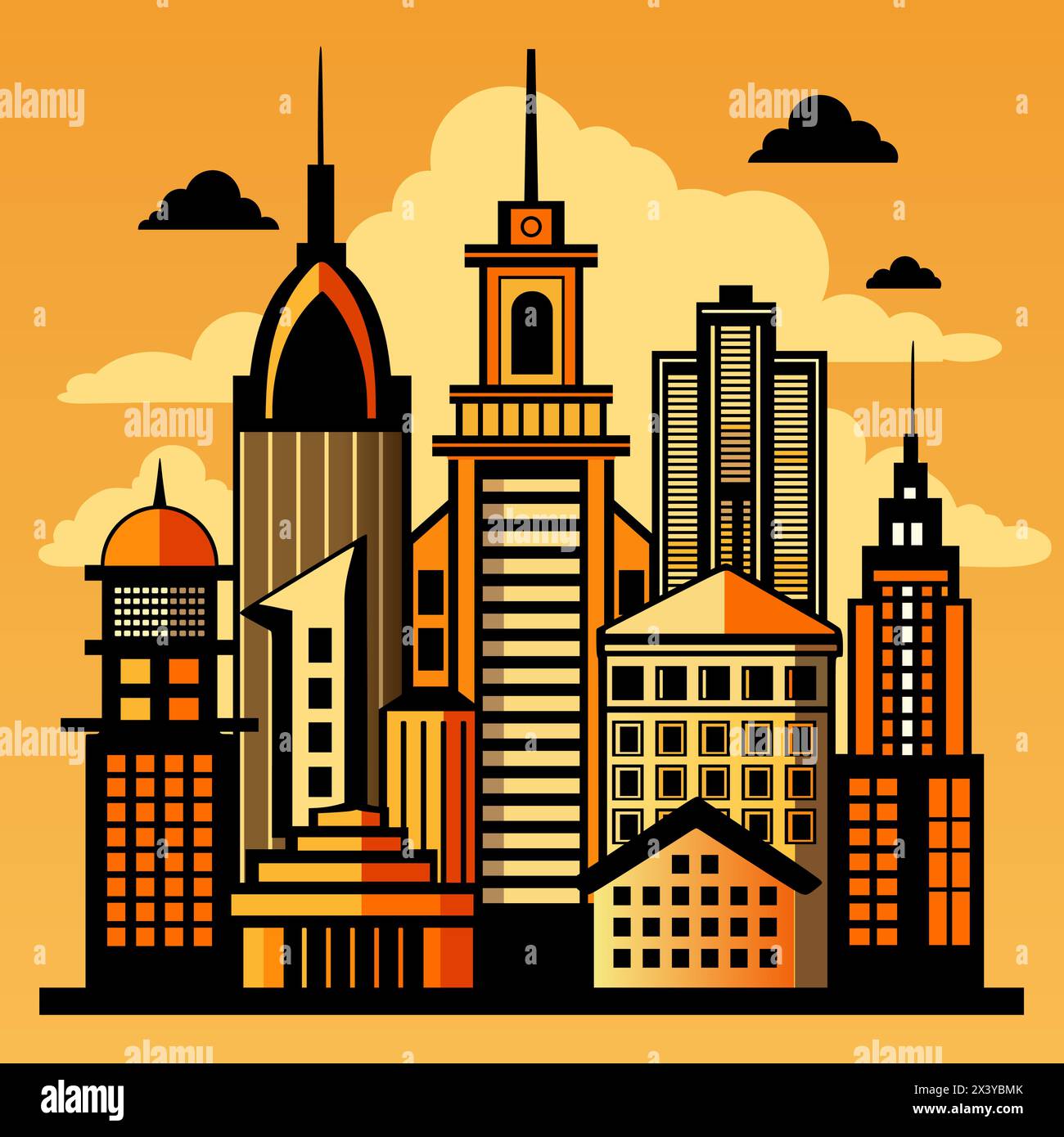 Landscape set of buildings silhouetted Outline of low-rise and high ...